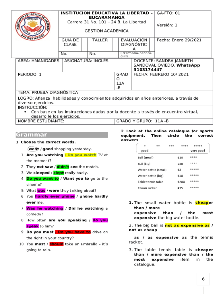 B1 Diagnostic TEST - Practice Test for English Proficiency Doc Template ...