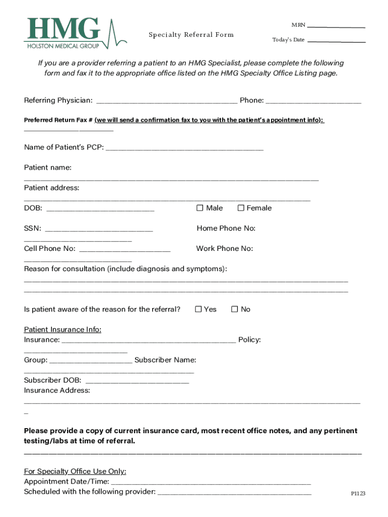 Fillable Online Specialty Referral Form - Kingsport Fax Email Print ...