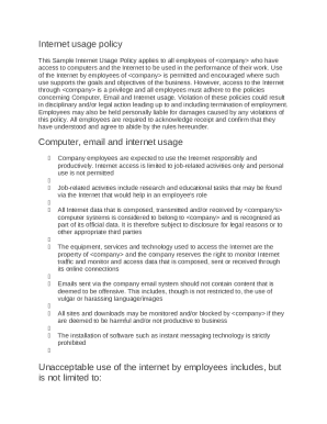 Sample Internet Usage Policy Template Doc Template | pdfFiller
