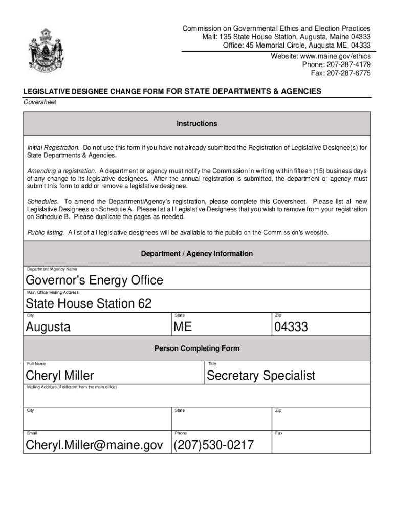 Fillable Online LEGISLATIVE DESIGNEE CHANGE FORM FOR STATE DEPARTMENTS ...