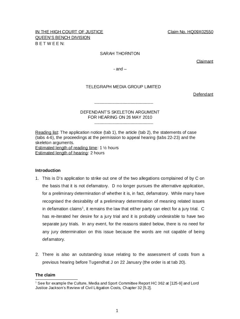 I would have written a shorter skeleton argument, but I did ... Doc Template | pdfFiller