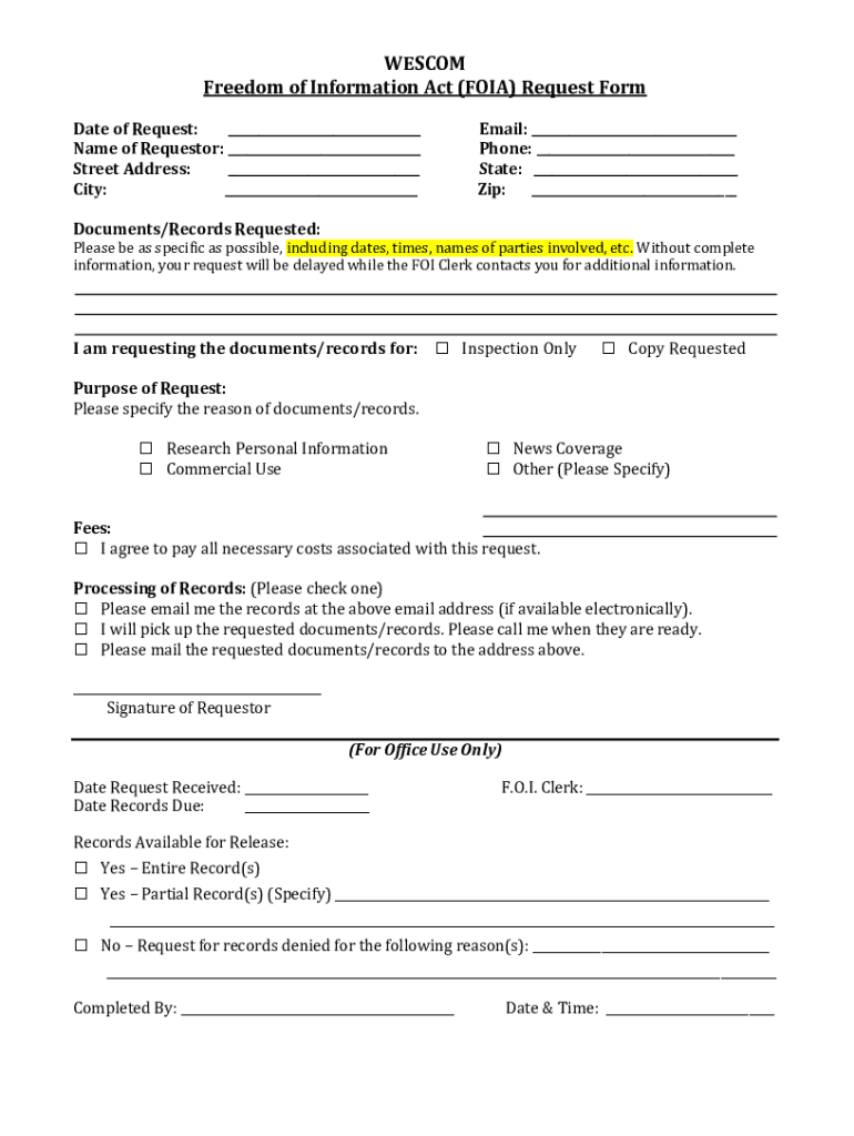 Fillable Online Wescom FOIA Form Fax Email Print - pdfFiller