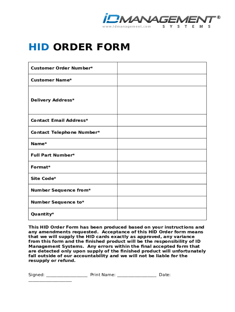 HID Order Doc Template | pdfFiller