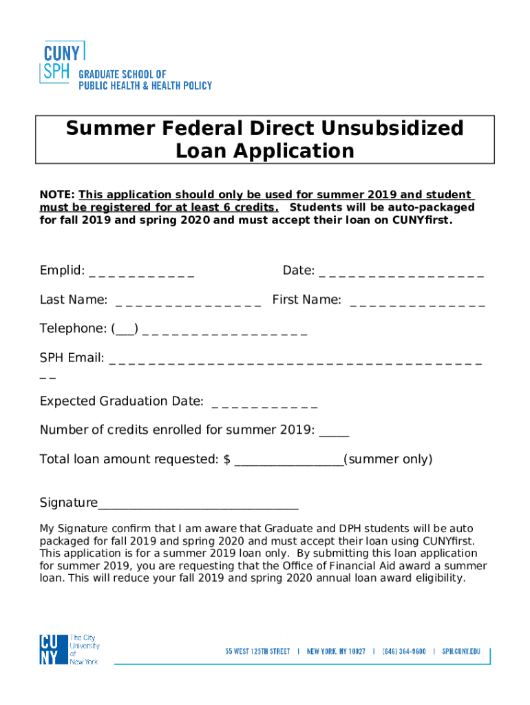 Summer Federal Direct Unsubsidized Loan Application - sph cuny Doc ...