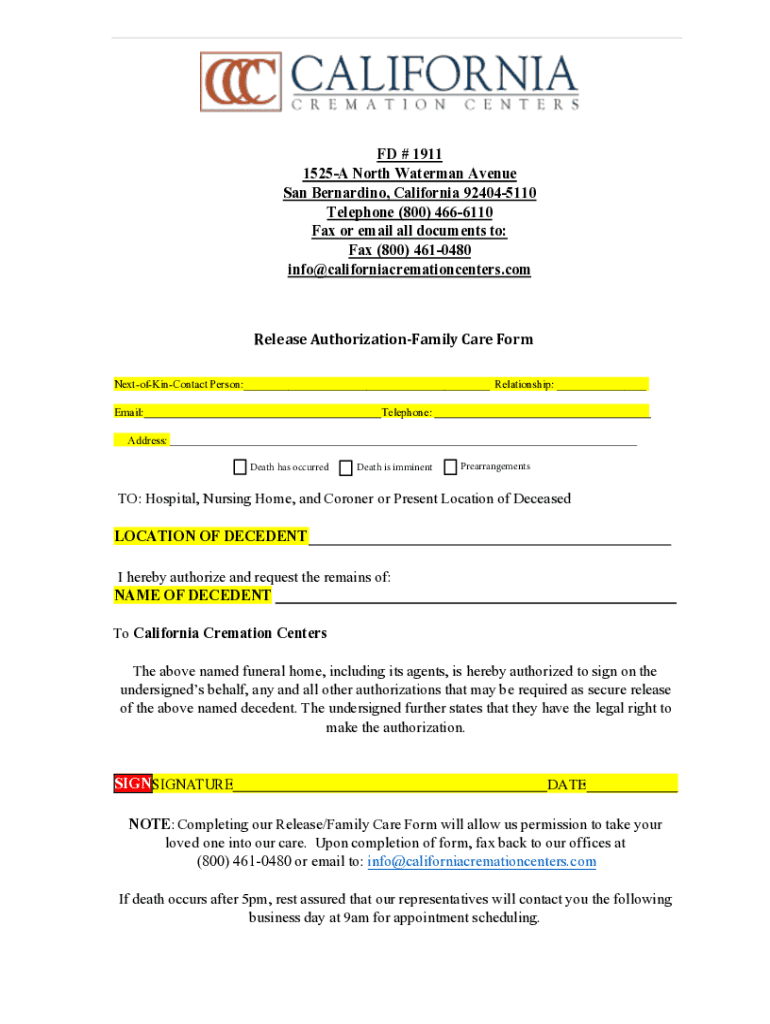 Fillable Online Contact Us - Aaron Cremation & San Bernardino Funeral ...