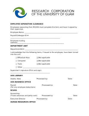 APPENDIX 2 EMPLOYEE SEPARATION SIGN-OFF Doc Template | pdfFiller