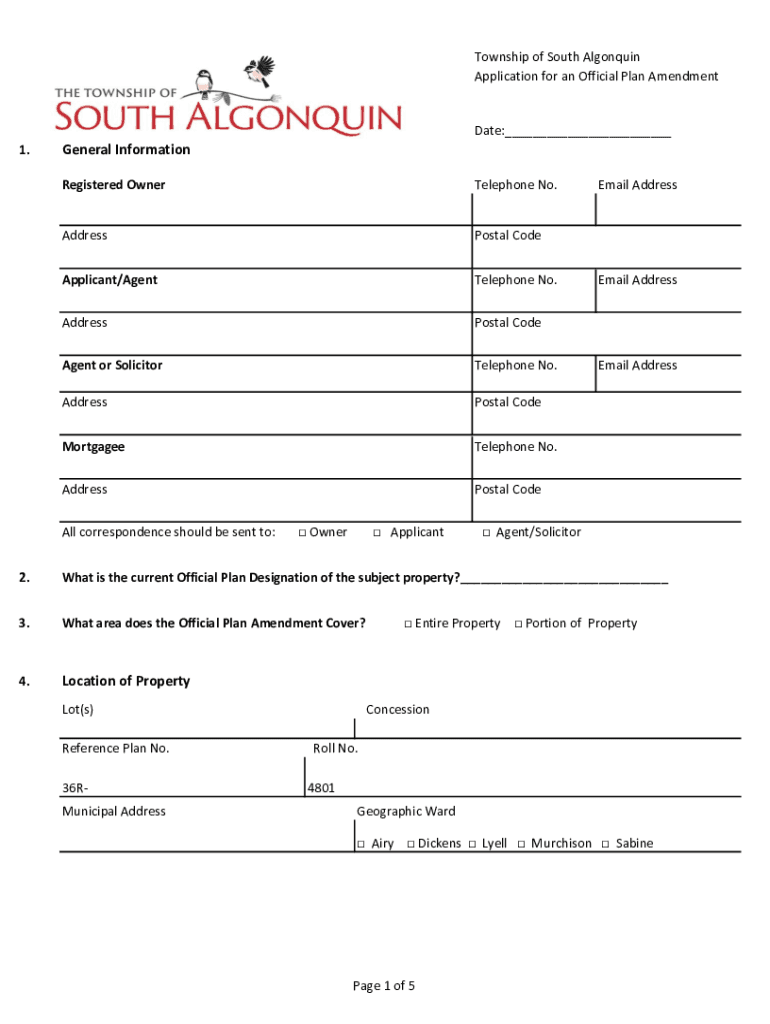 Fillable Online Application for Official Plan Amendment - The Township of ... Fax Email Print ...