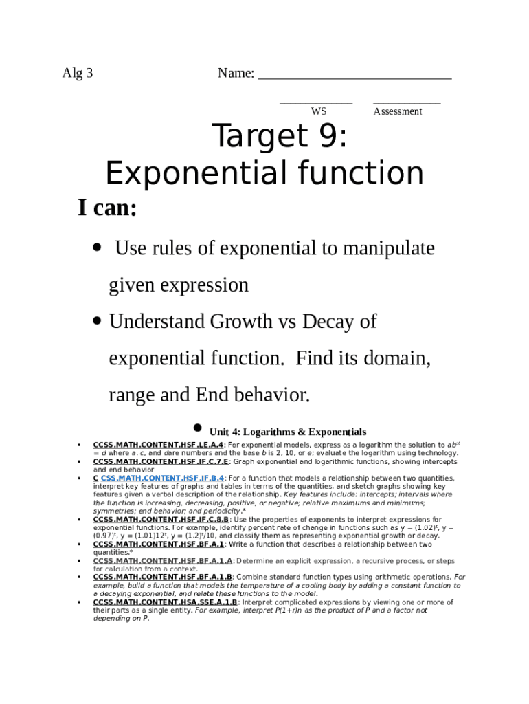 Target 9 Exponential function.docx Doc Template | pdfFiller