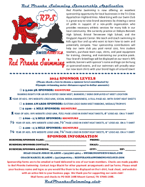 Fillable Online Red Piranha Swimming Sponsorship Application ... Fax Email Print - pdfFiller