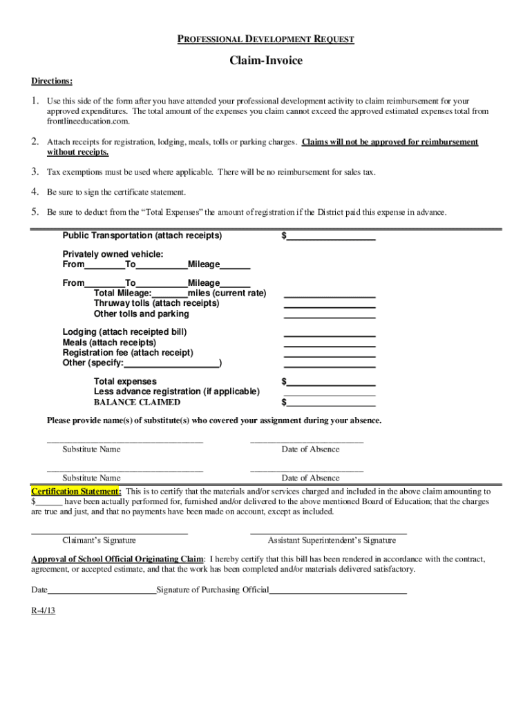 Fillable Online Asking for Professional Development Reimbursement Fax ...