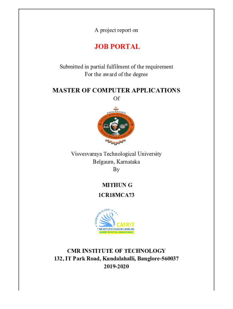 Fillable Online Online Job Portal: A Project Report Submitted in ...
