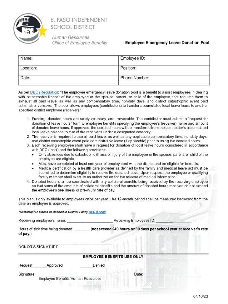 Fillable Online Sick Leave Donation Regulation and Procedure Number Fax ...