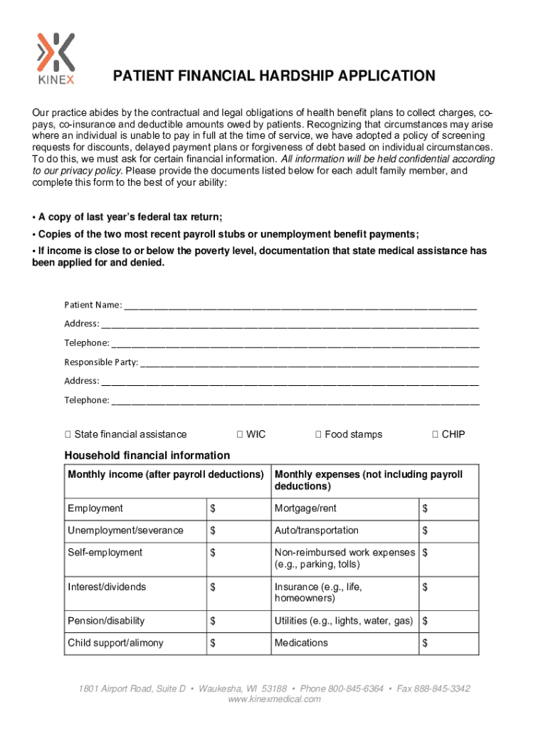 Fillable Online Patient Financial Hardship Assistance Application Fax ...