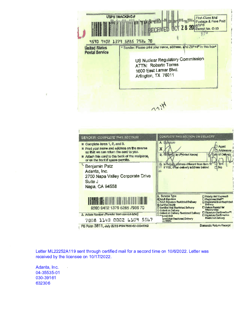 Fillable Online Adanta, Inc. - U.S. Postal Service receipt confirmation ...