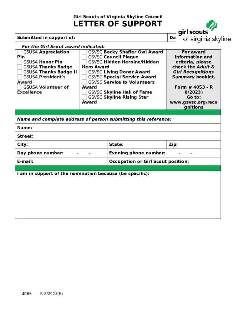 GSUSA Adult Awards Nomination for Appreciation Pin Doc Template | pdfFiller