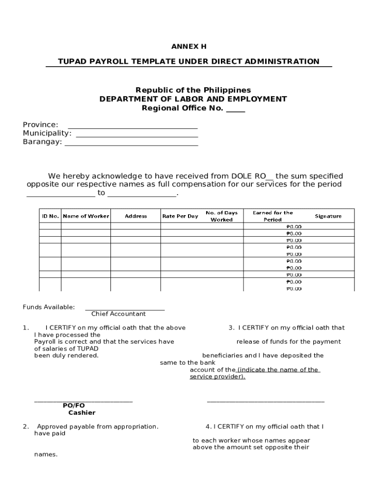 Annex F Tupad Payroll Template Under Accredited Co- ... Doc Template ...
