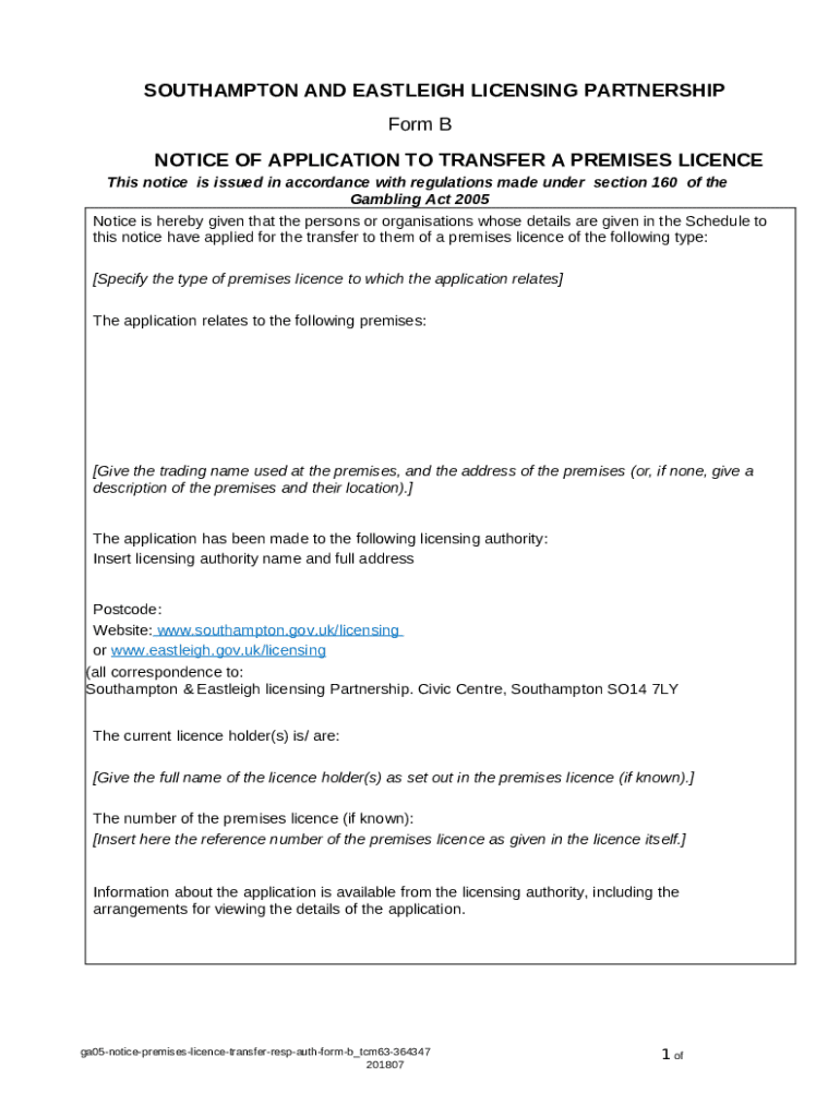 ga05-notice-premises-licence-transfer-resp-auth-- ... Doc Template ...