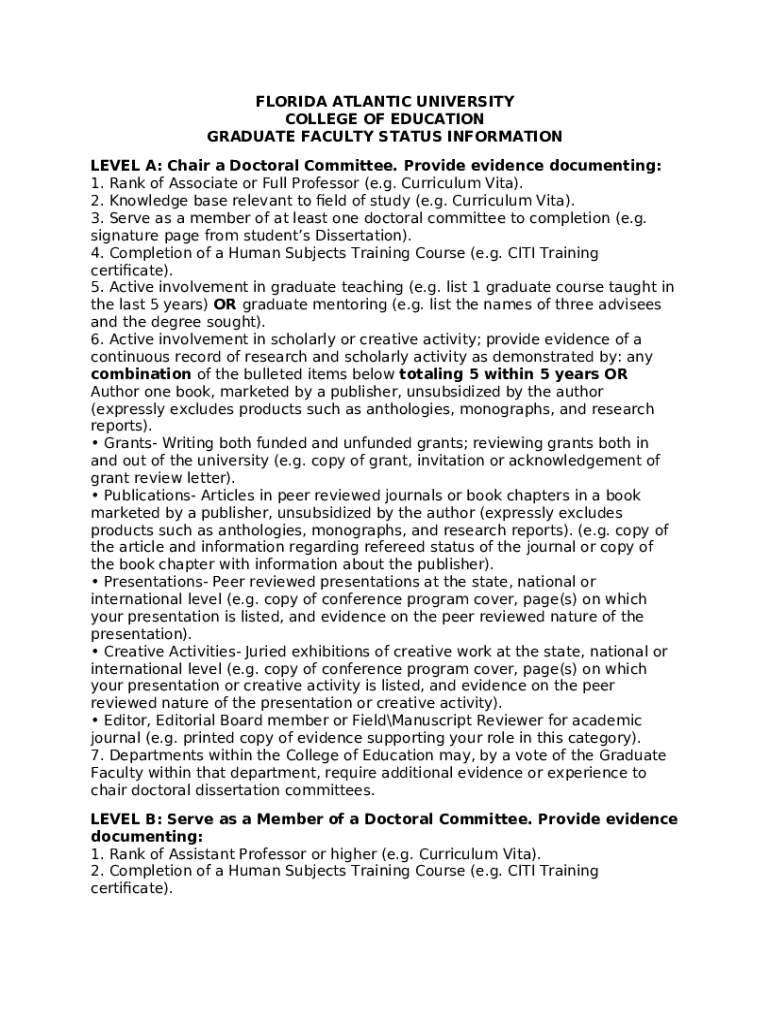 college of education graduate faculty status application Doc Template | pdfFiller