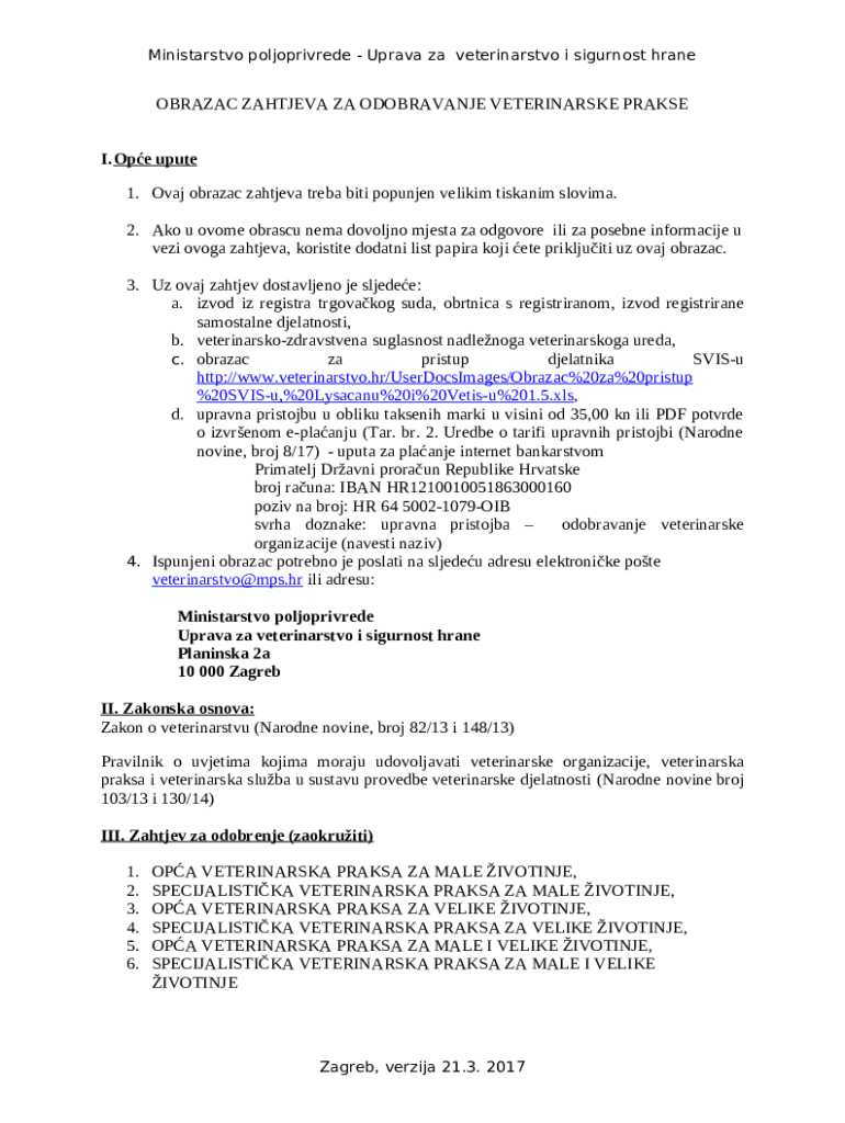 E-OBRAZAC ZAHTJEVA ZA ODOBRAVANJE ... Doc Template | pdfFiller