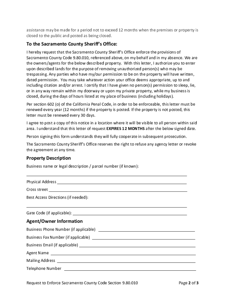 Fillable Online Letter of Agency Requesting Enforcement of No Trespass ...