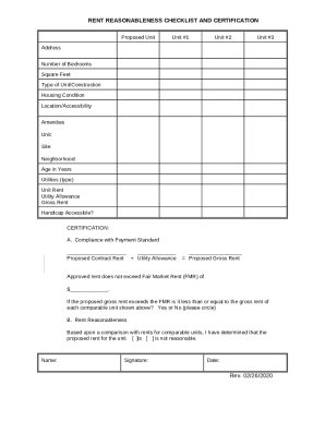 HOME Rent Reasonableness Checklist and Certification Doc Template ...
