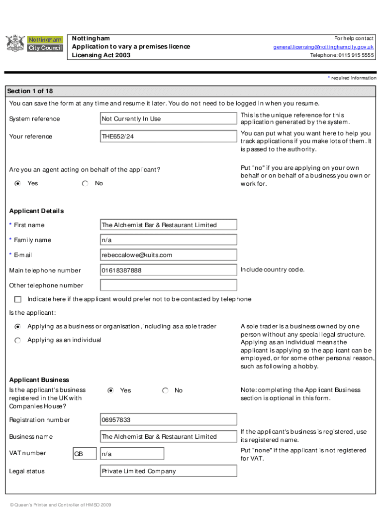 Fillable Online Premises Licence Register as at 01:55 on 17 January ...