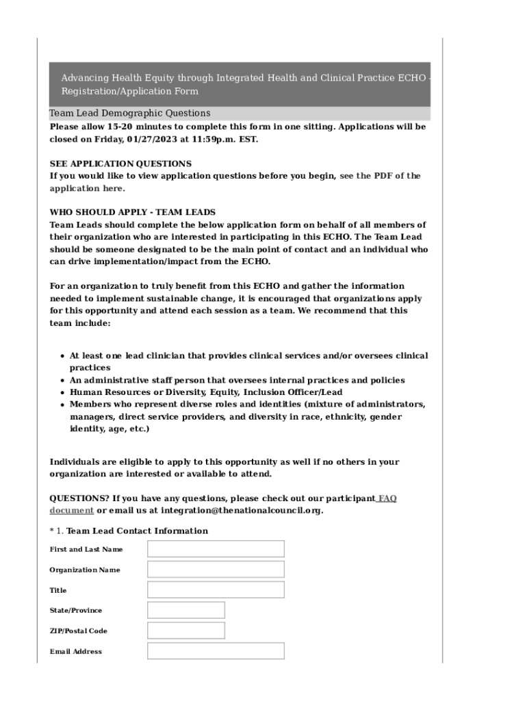 Fillable Online National Council Health Equity ECHO Learning ...