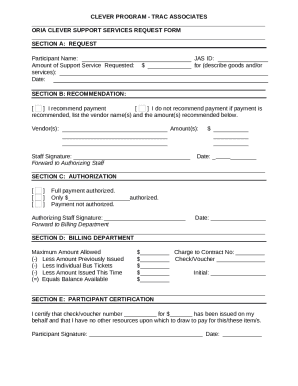 oria clever support services request Doc Template | pdfFiller