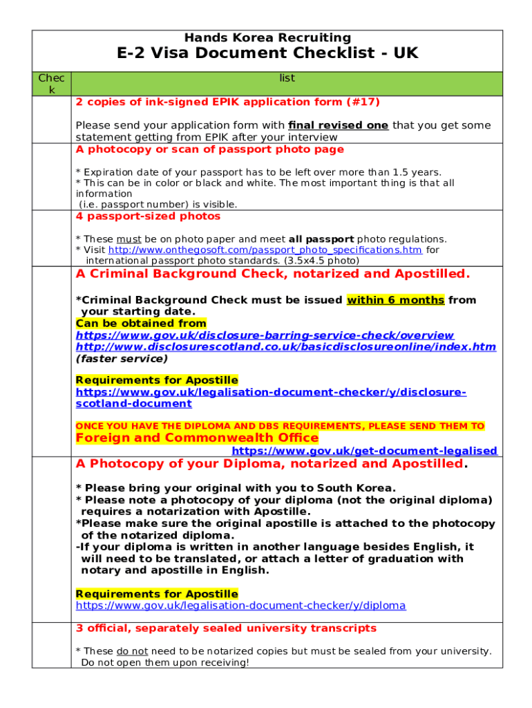 Hands Korea Recruiting E-2 Visa Document Checklist - IR Doc Template ...