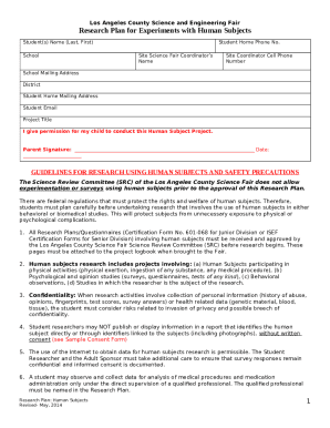 Research Plan for Experiments with Human Subjects Doc Template | pdfFiller