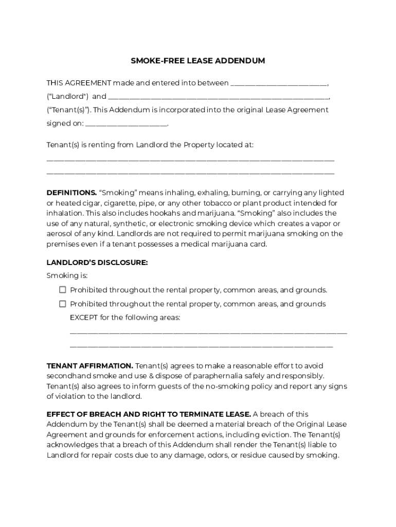 Fillable Online Smoke-Free Lease Addendum Template Fax Email Print ...