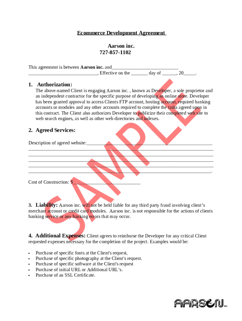 Ecommerce Development Agreement Aarson inc. 727-857-1102 Doc Template ...
