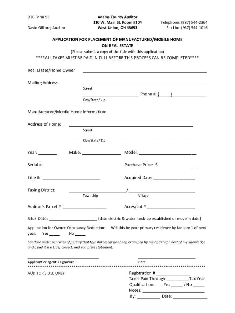 Fillable Online Adams County Auditors Office - West Union Fax Email ...