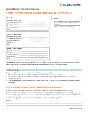 Fillable Online Consent form for genetic diagnostic testing (gene set ...