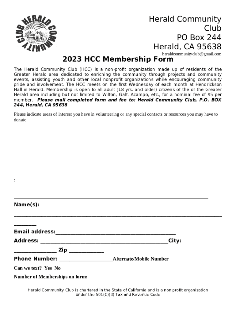 Herald Community Club-Membership Doc Template | pdfFiller