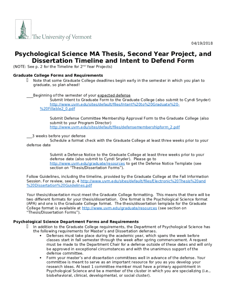 Psychological Science MA Thesis, Second Year Project, ... Doc Template | pdfFiller