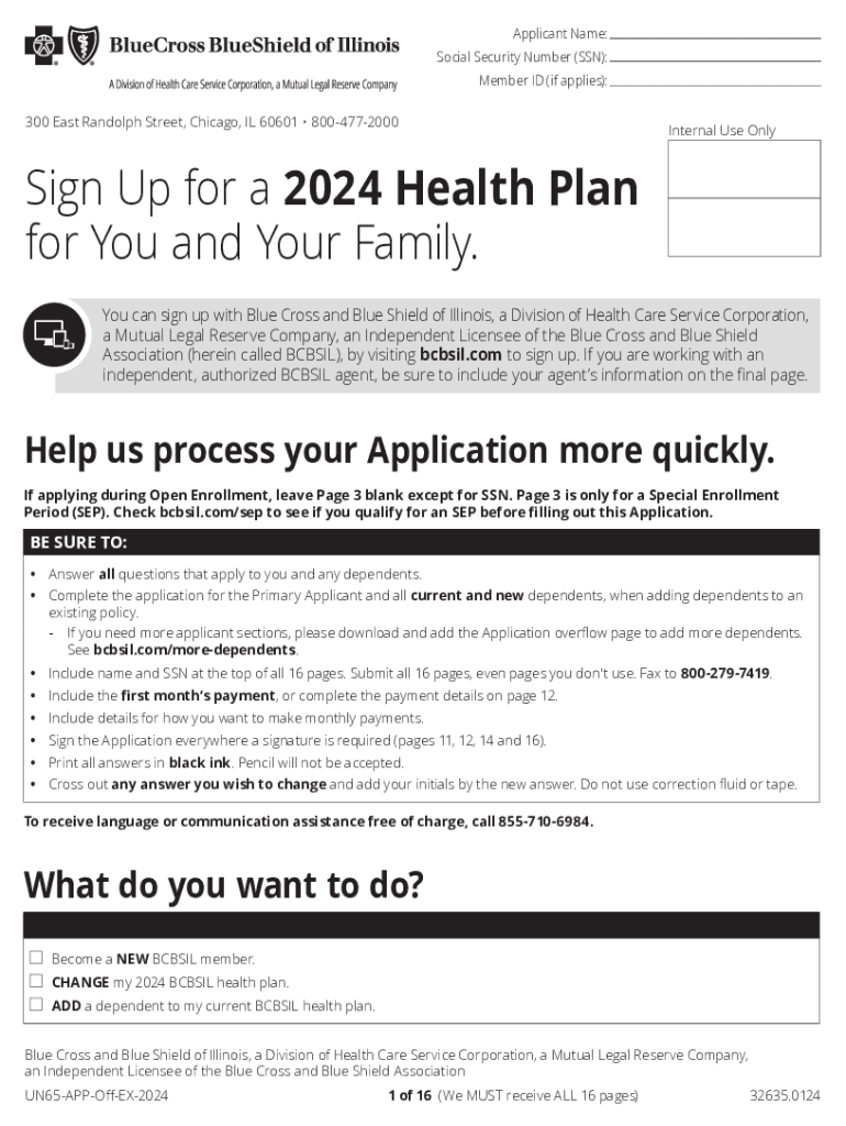 Fillable Online BCBS Individual Health Application 2024. BCBS ...