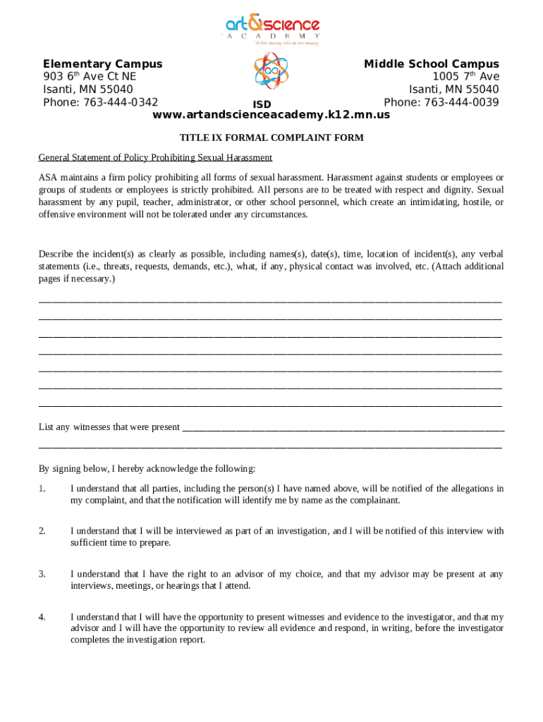 ASA Title IX al Complaint Doc Template | pdfFiller