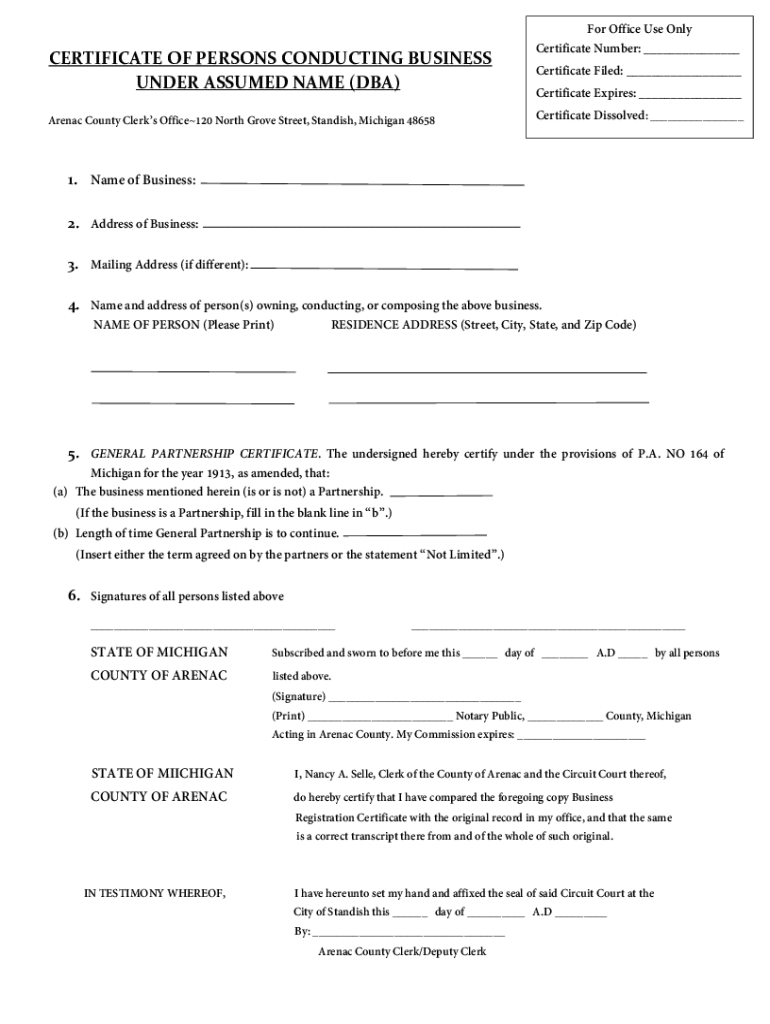 Fillable Online Certificate of Persons Conducting Business Under ... Fax Email Print - pdfFiller
