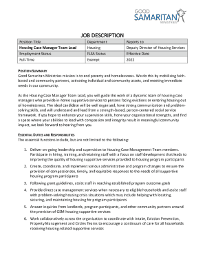 Fillable Online Housing Case Manager Job Description Sample Template ...