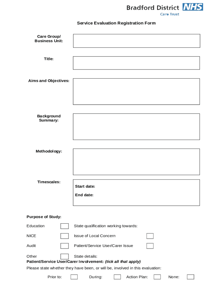 Service Evaluation Registration Doc Template | pdfFiller