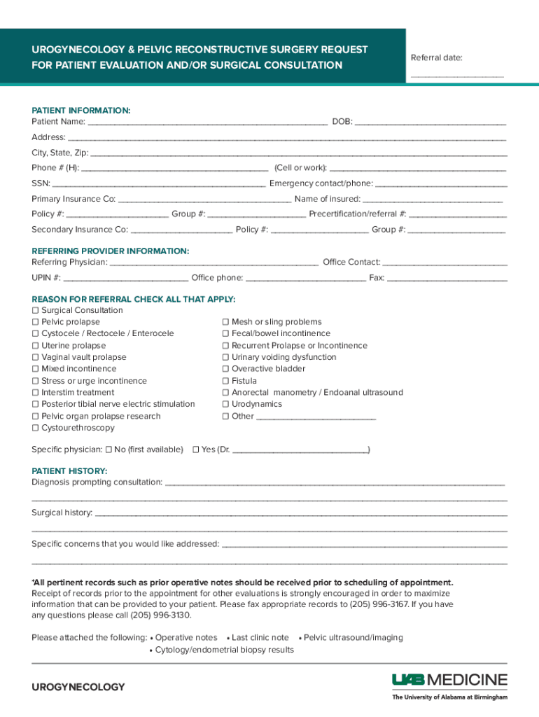 Fillable Online urogynecology & pelvic reconstructive surgery request ...