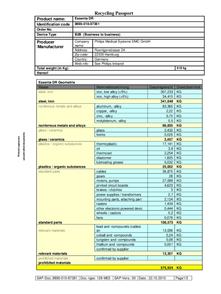 Fillable Online Philips Medical Systems / Product Recycling Passport Fax Email Print - pdfFiller