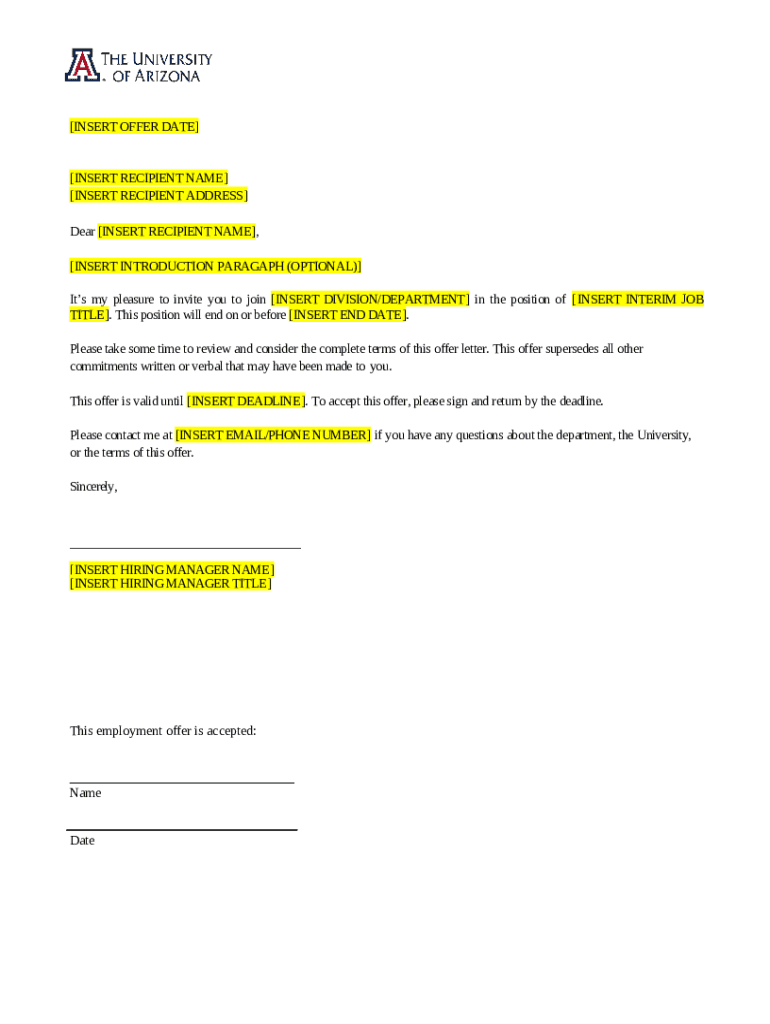 INSERT OFFER DATE - hr arizona Doc Template | pdfFiller