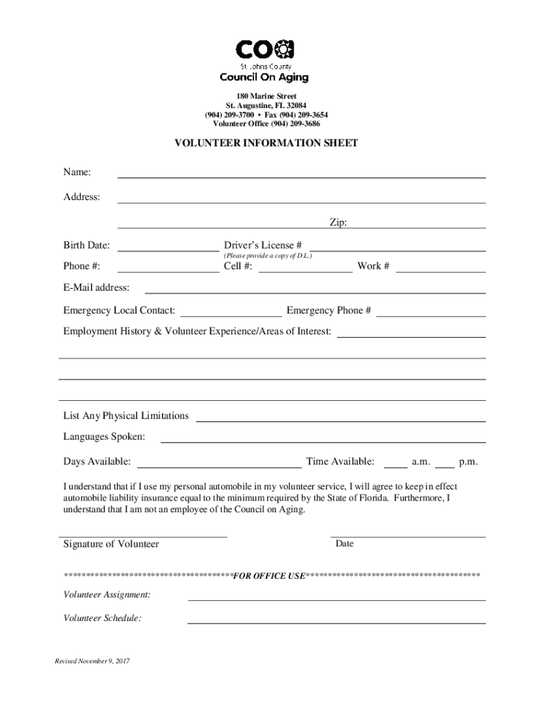 Fillable Online New Volunteer Checklist - St. Johns Council on Aging ...