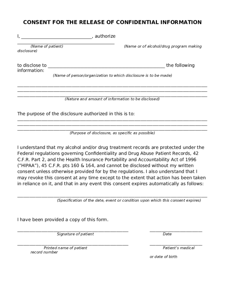 CFR42 Release of Ination Doc Template | pdfFiller