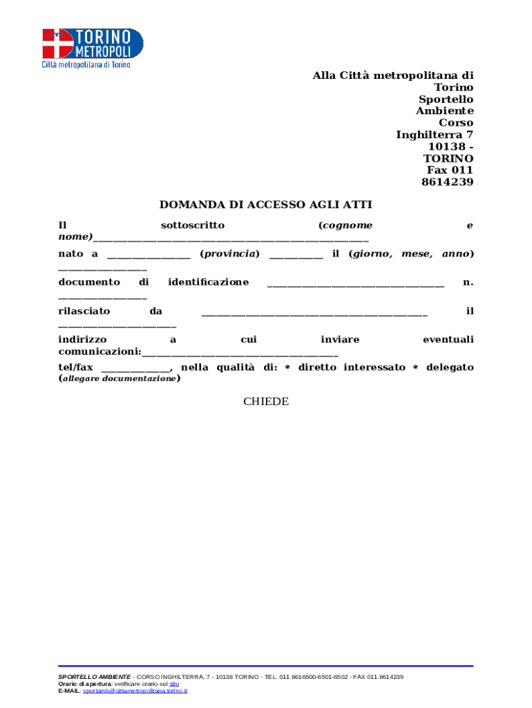 RICHIESTA DI ACCESSO AD ATTI E/O DOCUMENTI ... Doc Template | pdfFiller