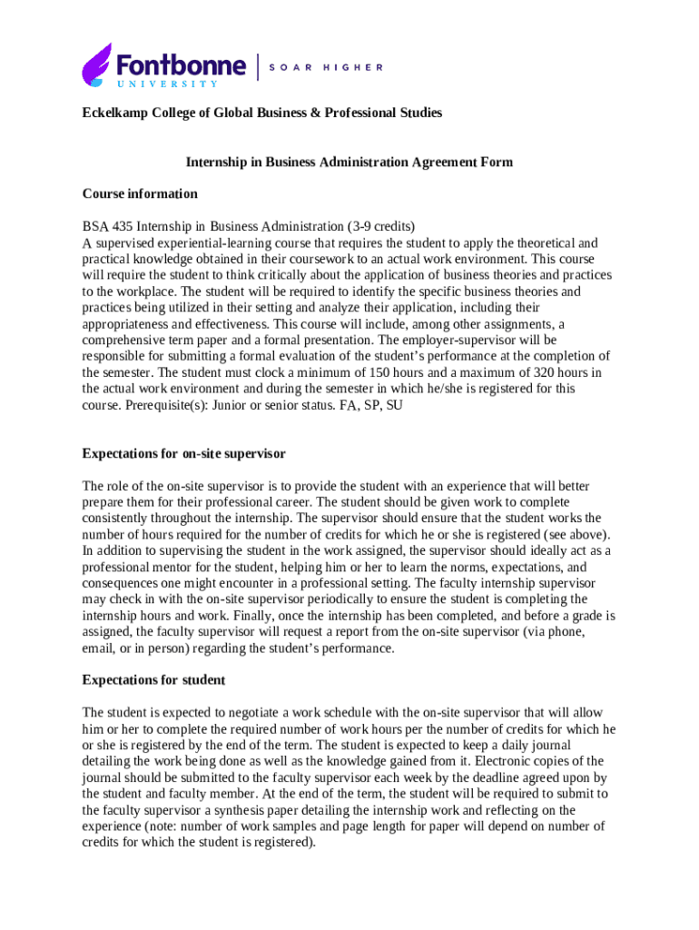 Business Administration Internship Doc Template | pdfFiller