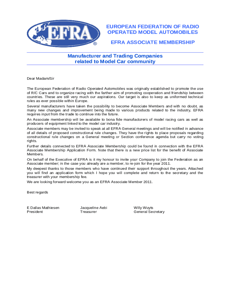 EFRA: Founded, ed and built by Federations Doc Template | pdfFiller