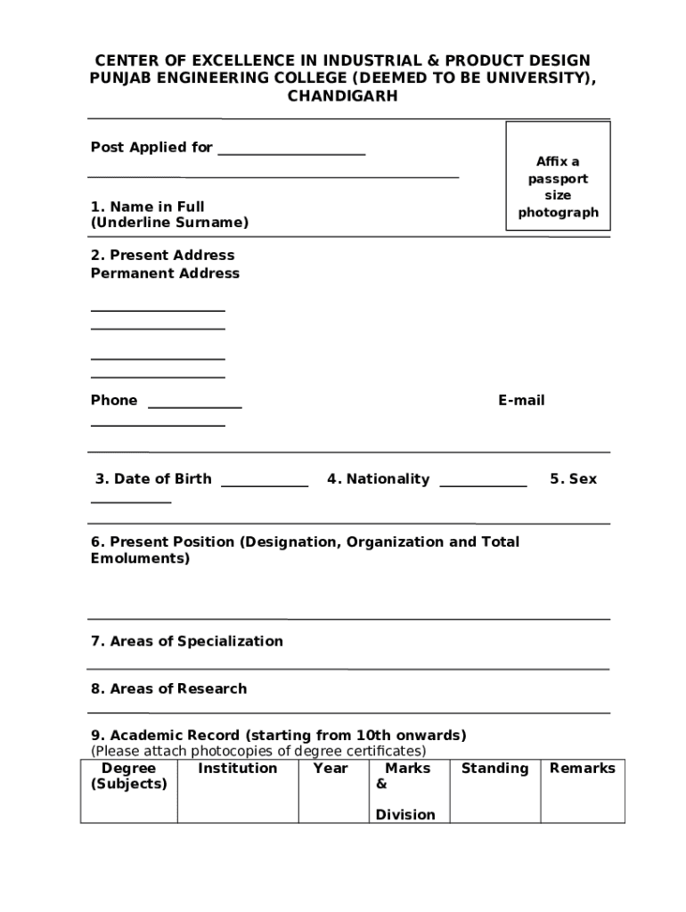 Centre of Excellence in Industrial and Product Design - pec ac Doc Template | pdfFiller